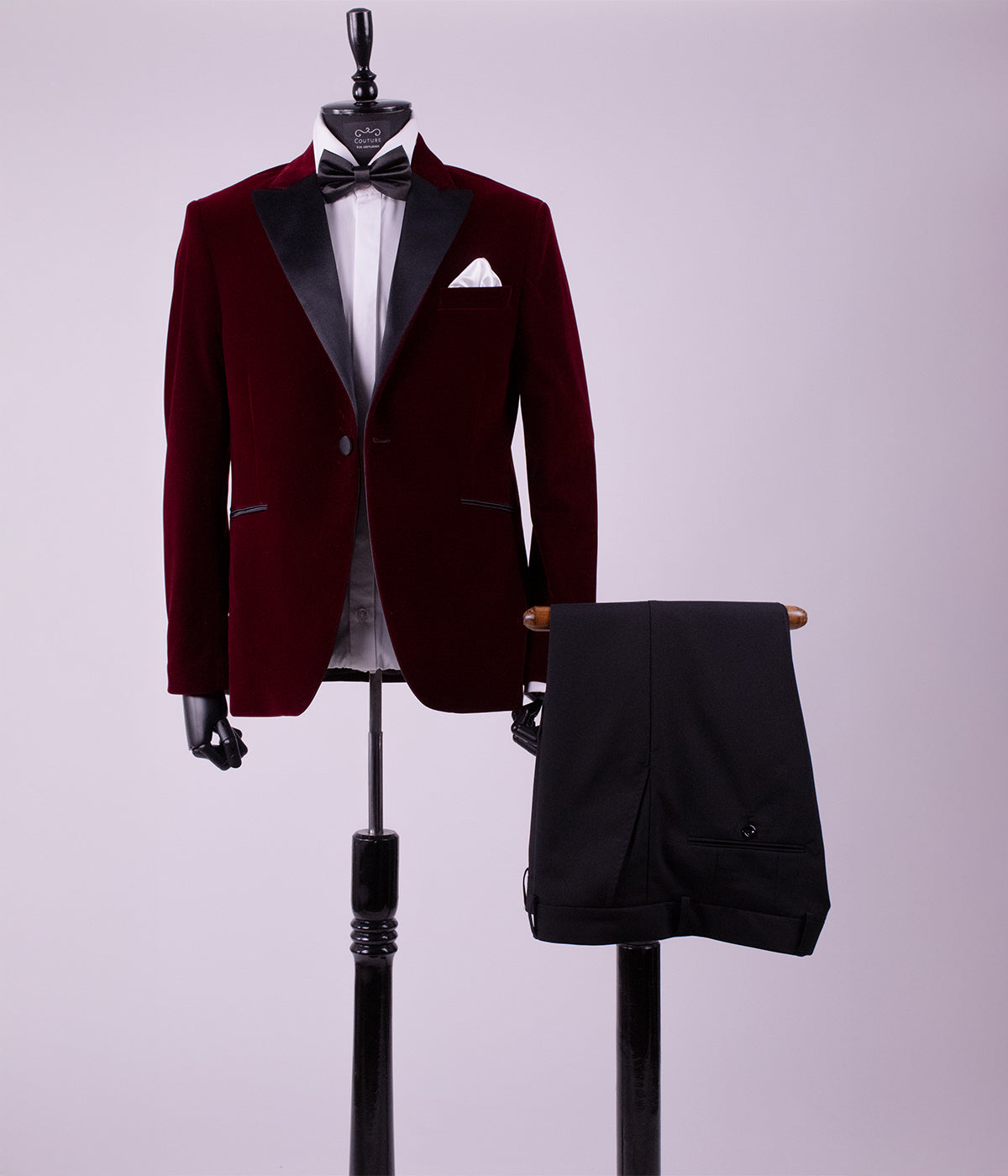Costum ceremonie catifea rosu regal Cfg042 – coutureforgentlemen.ro